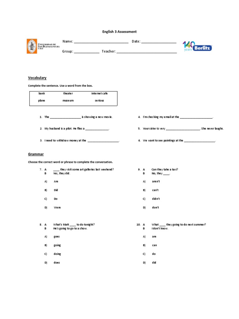 English 3 Assessment 2020-2 | PDF