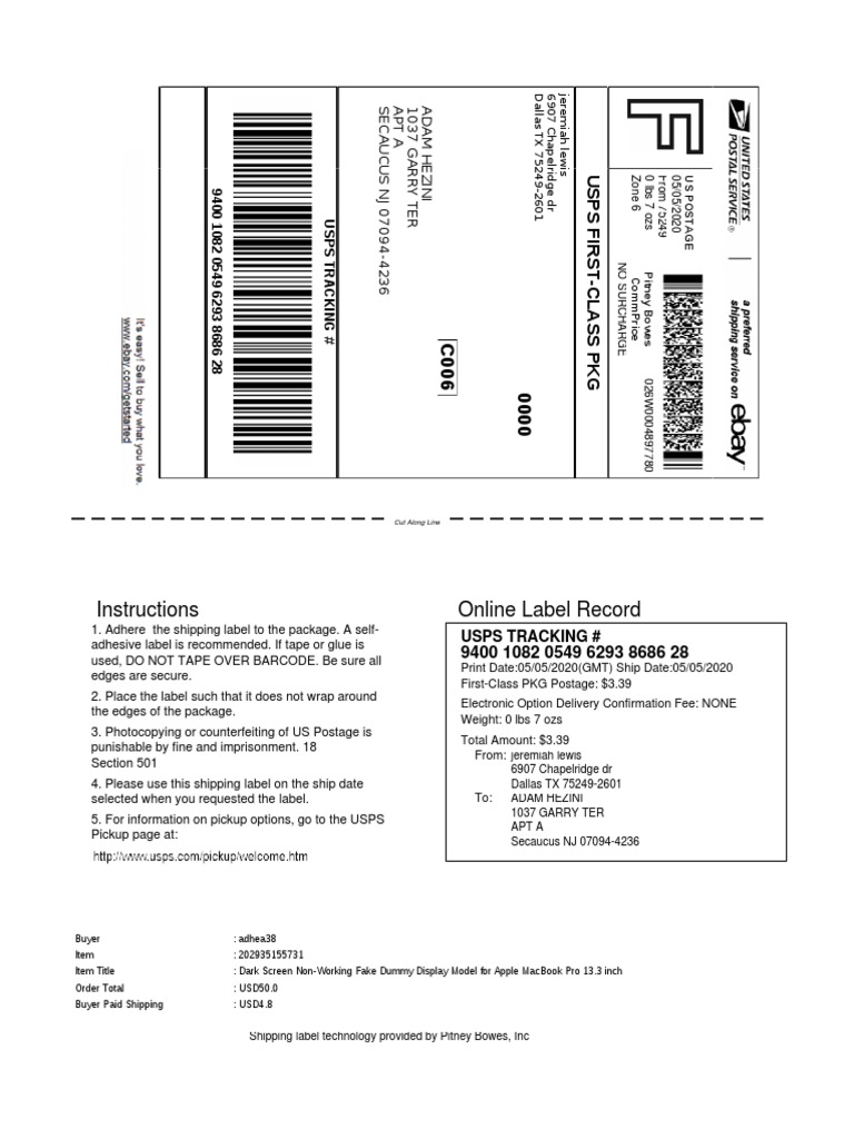 Instructions Online Label Record: Usps Tracking # | PDF | United States ...