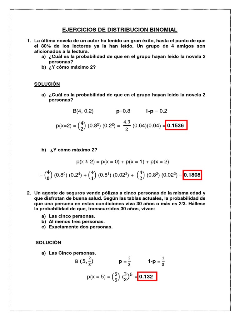 Ejercicios Distribución Binomial PDF | PDF | Teoría de probabilidad | Teoría estadística