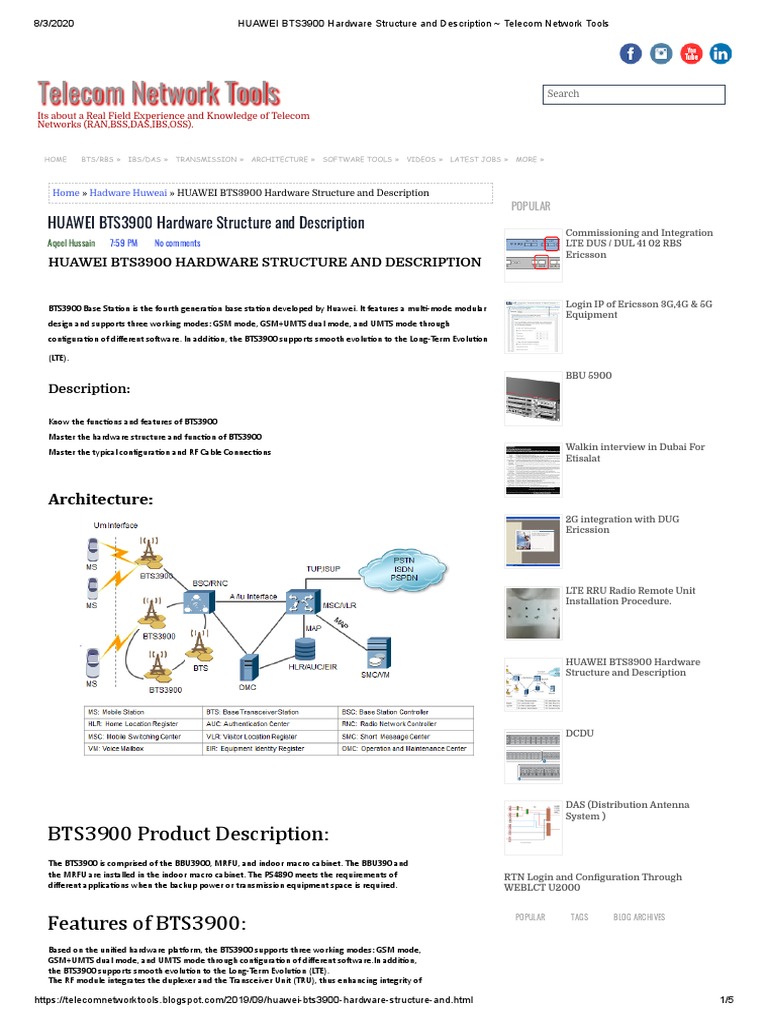 HUAWEI BTS3900 Hardware Structure and Description - Telecom Network ...