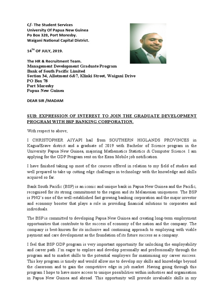 BSP GDP Cover Letter | PDF | Papua New Guinea | Learning