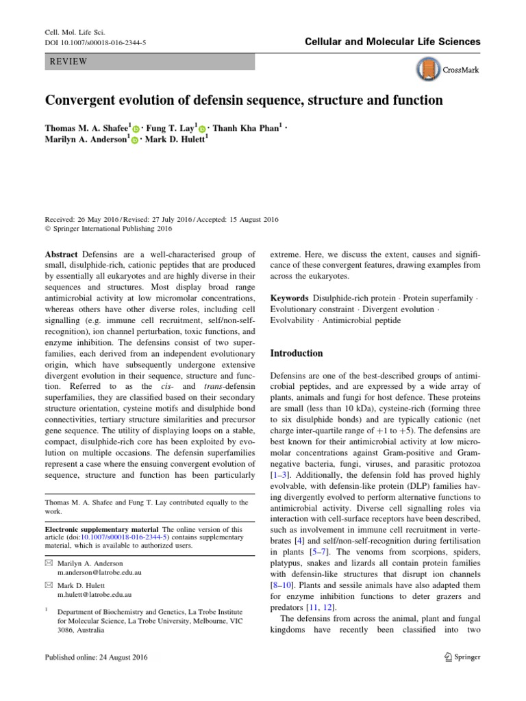 Convergent Evolution of Defensin Sequence, Structure and Function (2017 ...