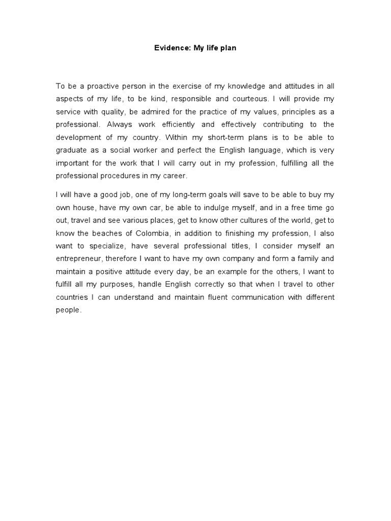 Evidence: My Life Plan | PDF