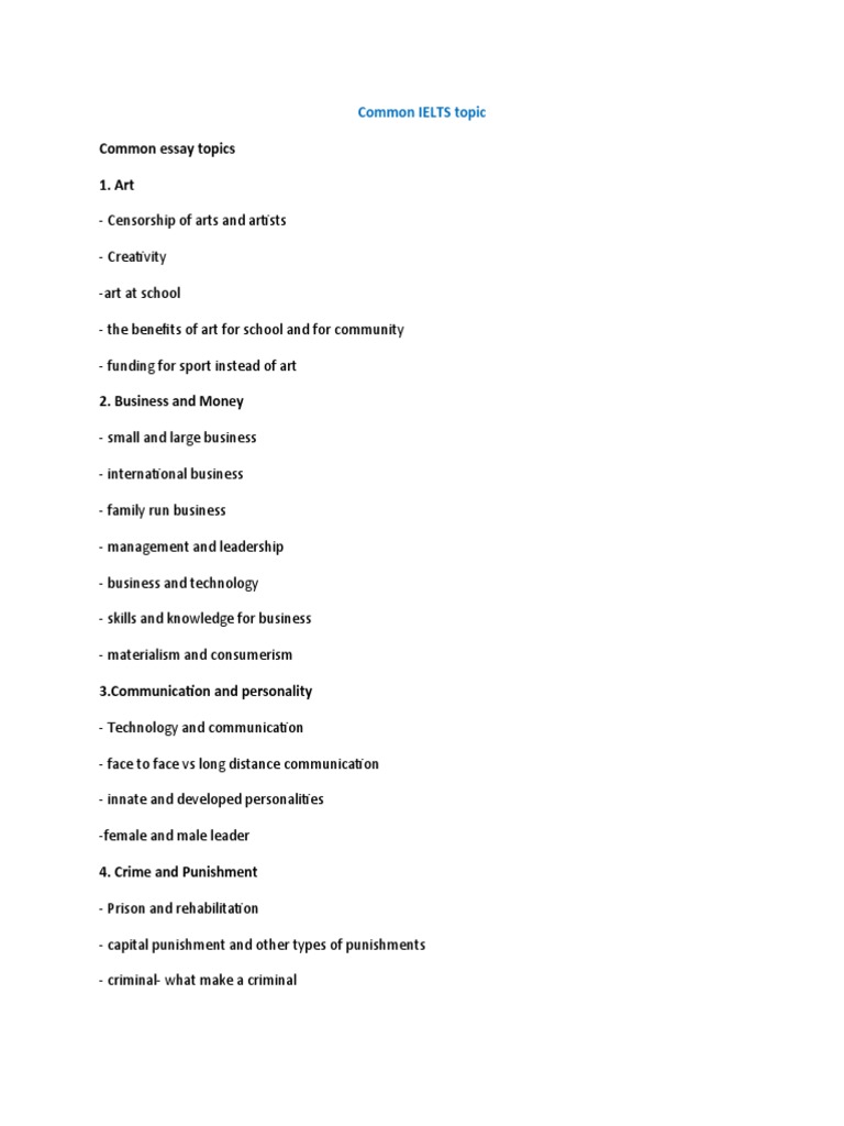 Common Essay Topics 1. Art | PDF | Sports | Advertising