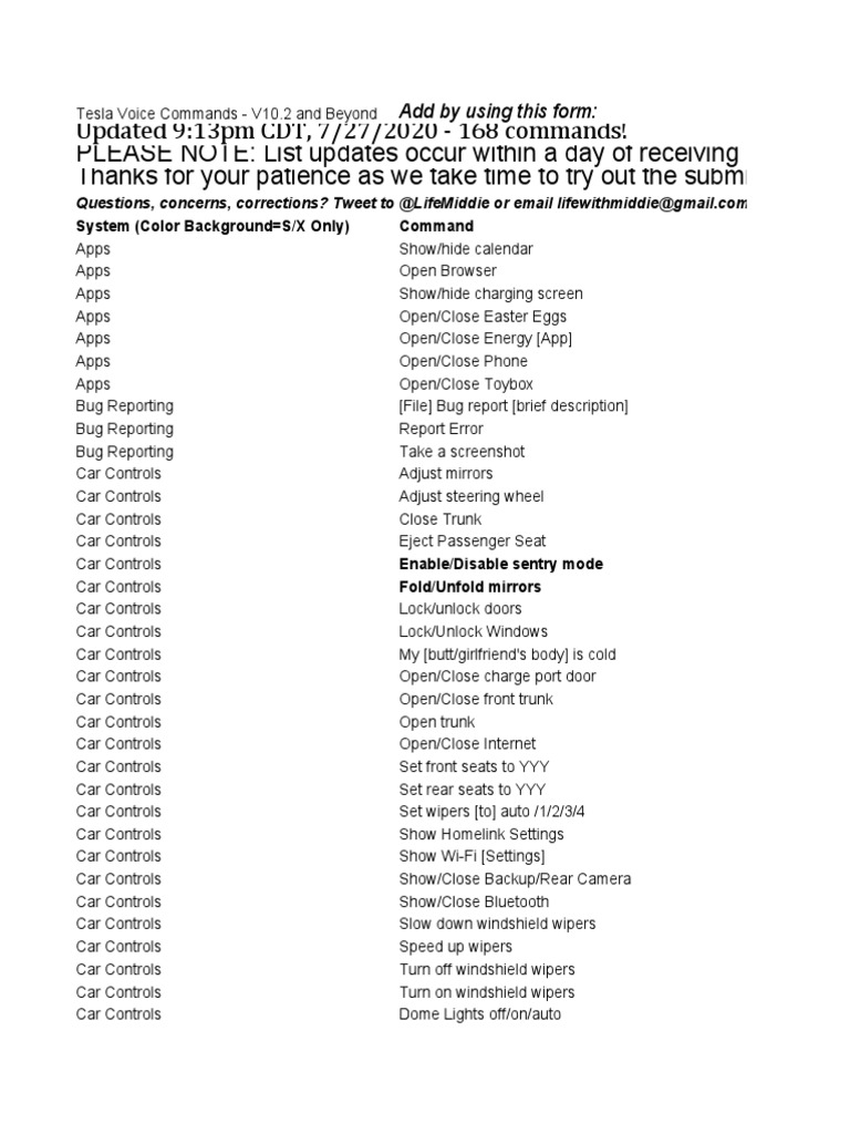 Tesla Voice Commands V10.2 | PDF | Msn | World Wide Web