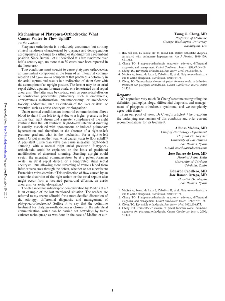 Mechanisms of Platypnea-Orthodeoxia. What Causes Water To Flow Uphill ...