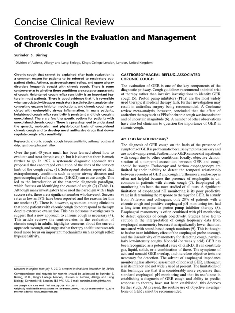 Controversies in The Evaluation and Management of Chronic Cough - Am J ...