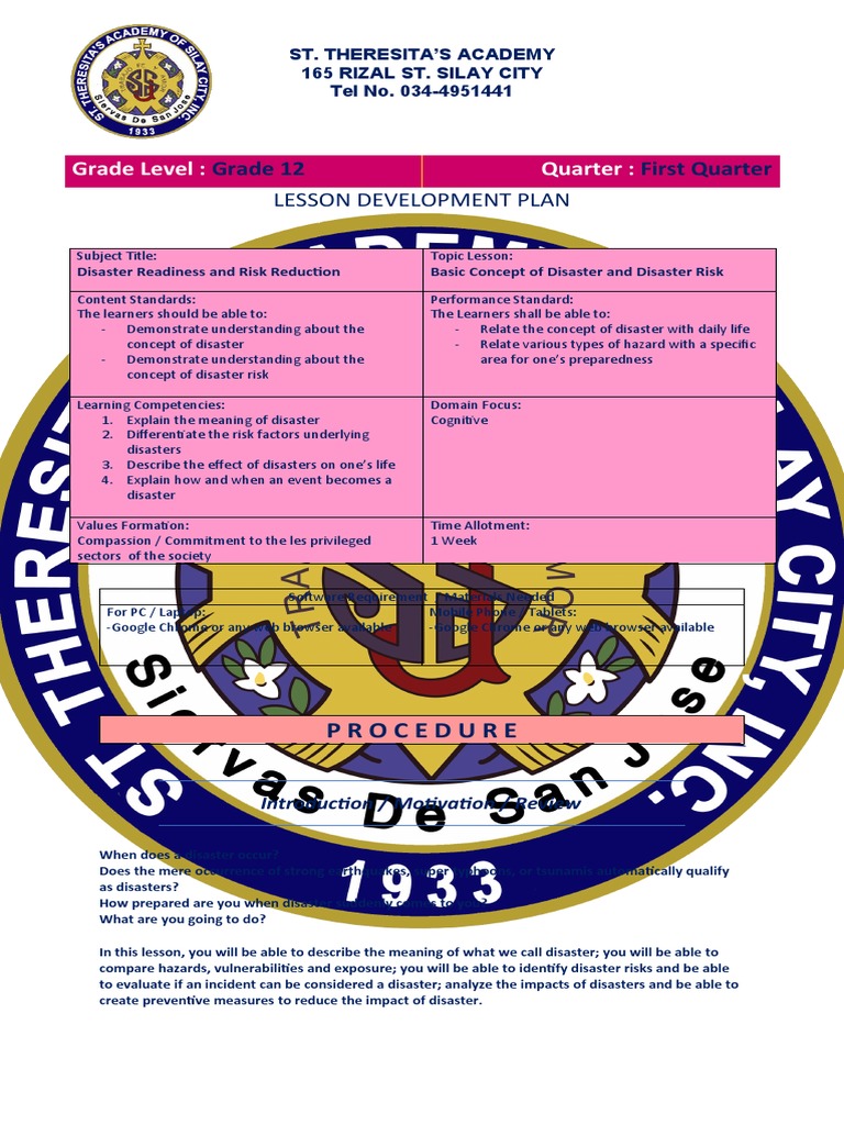 DRRR Grade 12 LDP SY 2020-2021 WEEK 1 August 24 - 28 | PDF | Hazards ...