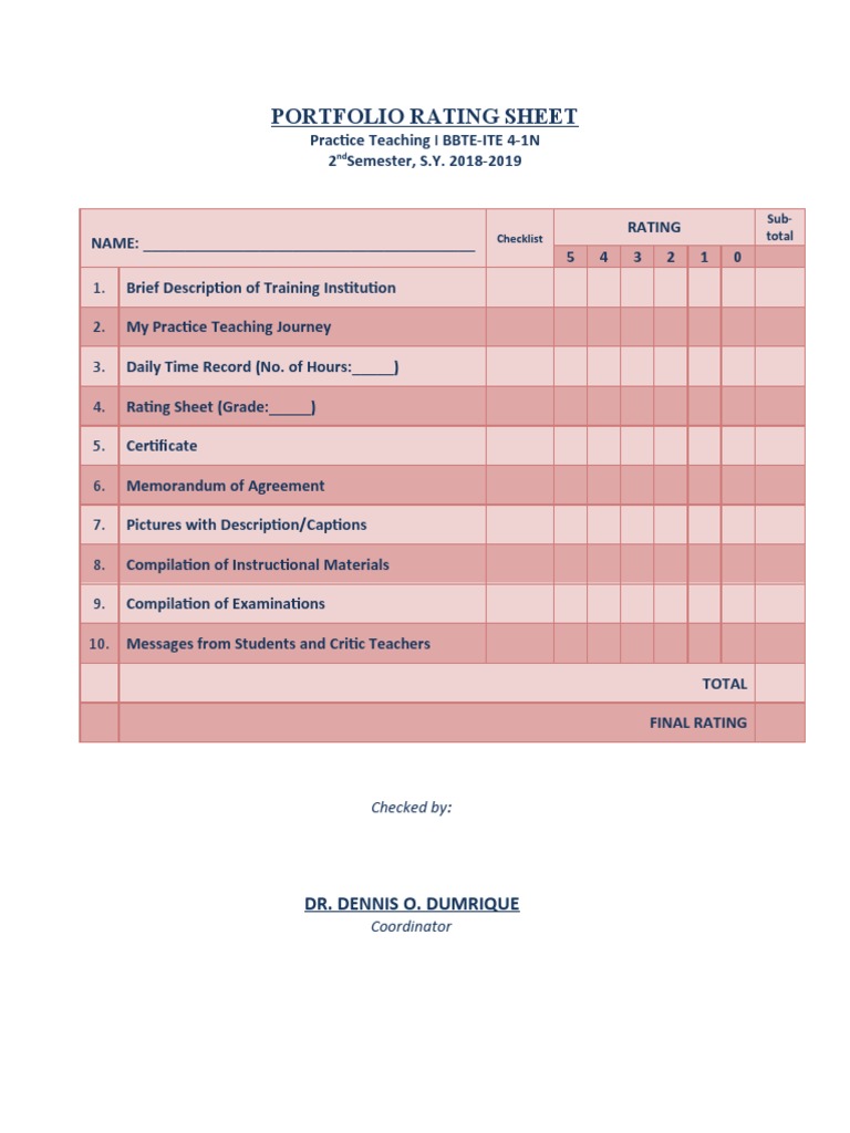 Portfolio Rating Sheet: 1. 2. 3. 4. 5. 6. 7. 8. 9. 10. Messages From ...