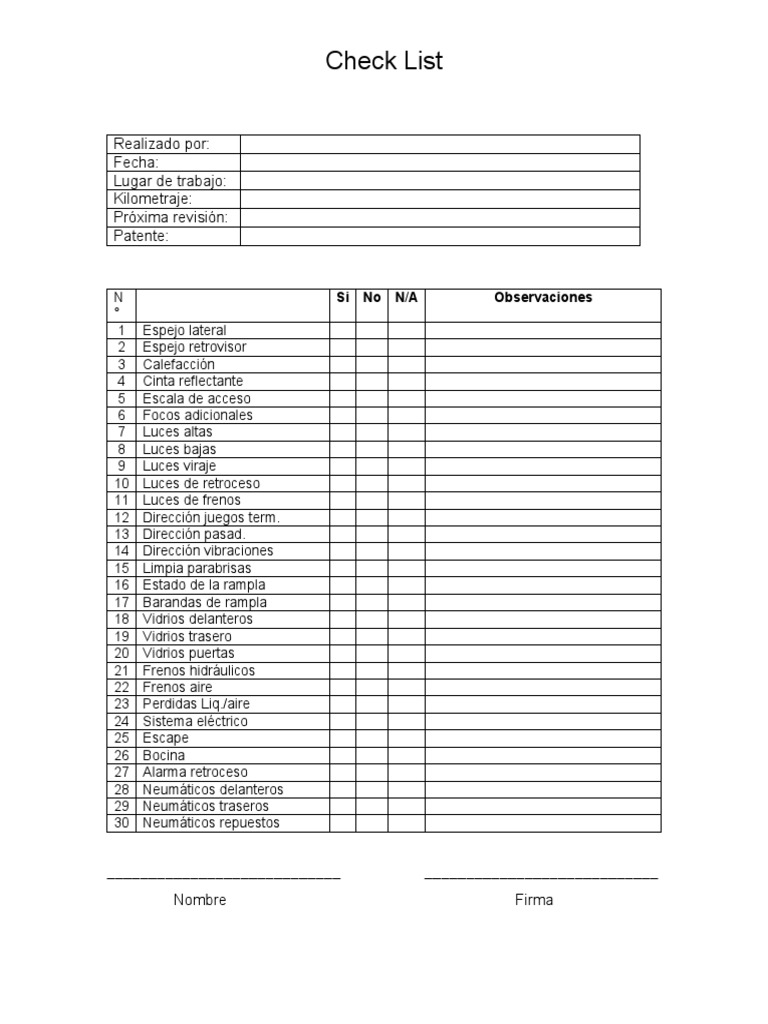 Check List Camión | PDF