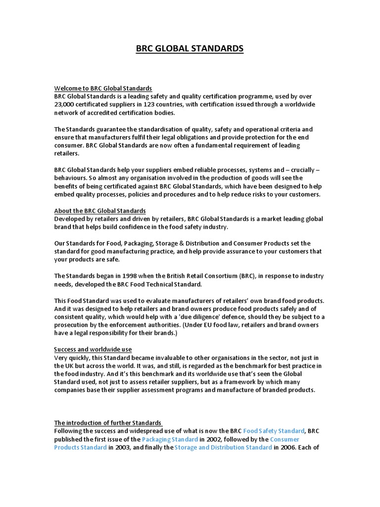 BRC Global Standards | PDF | Standardization | Audit