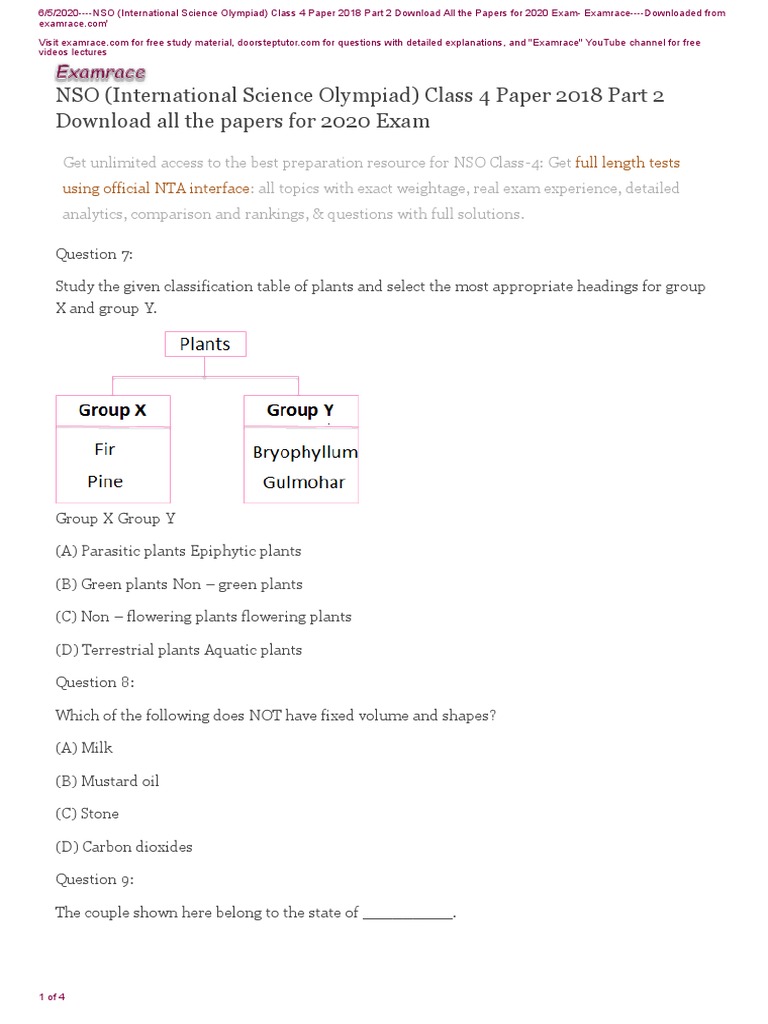 NSO (International Science Olympiad) Class 4 Paper 2018 Part 2 Download ...