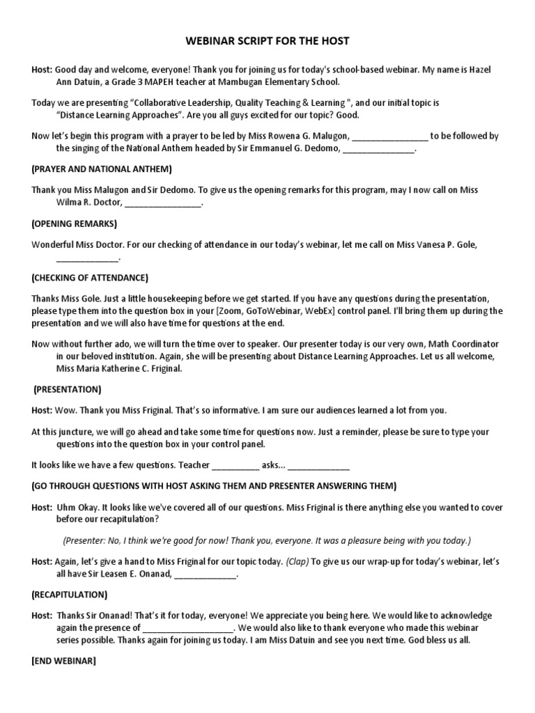 Webinar Script For The Host | PDF