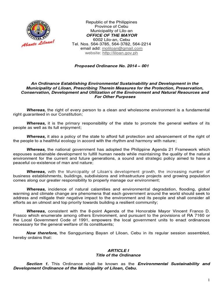 Environmental Sustainability Ordinance Sample | PDF | Sewage Treatment ...