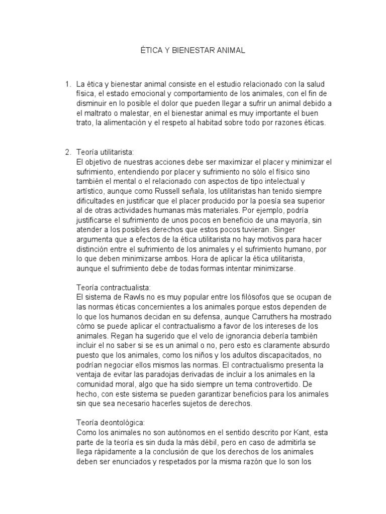 Ética y Bienestar Animal: Teorías Clave | PDF | Utilitarismo | Sufrimiento