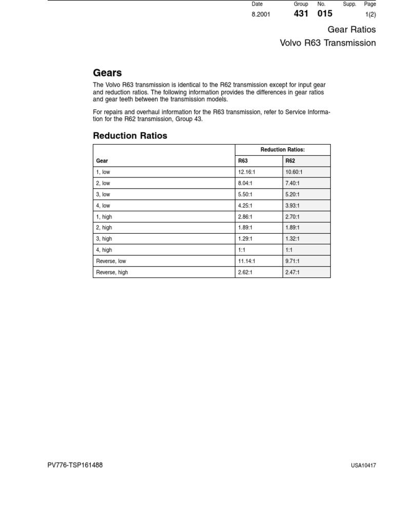 Gears: Gear Ratios Volvo R63 Transmission | Download Free PDF ...