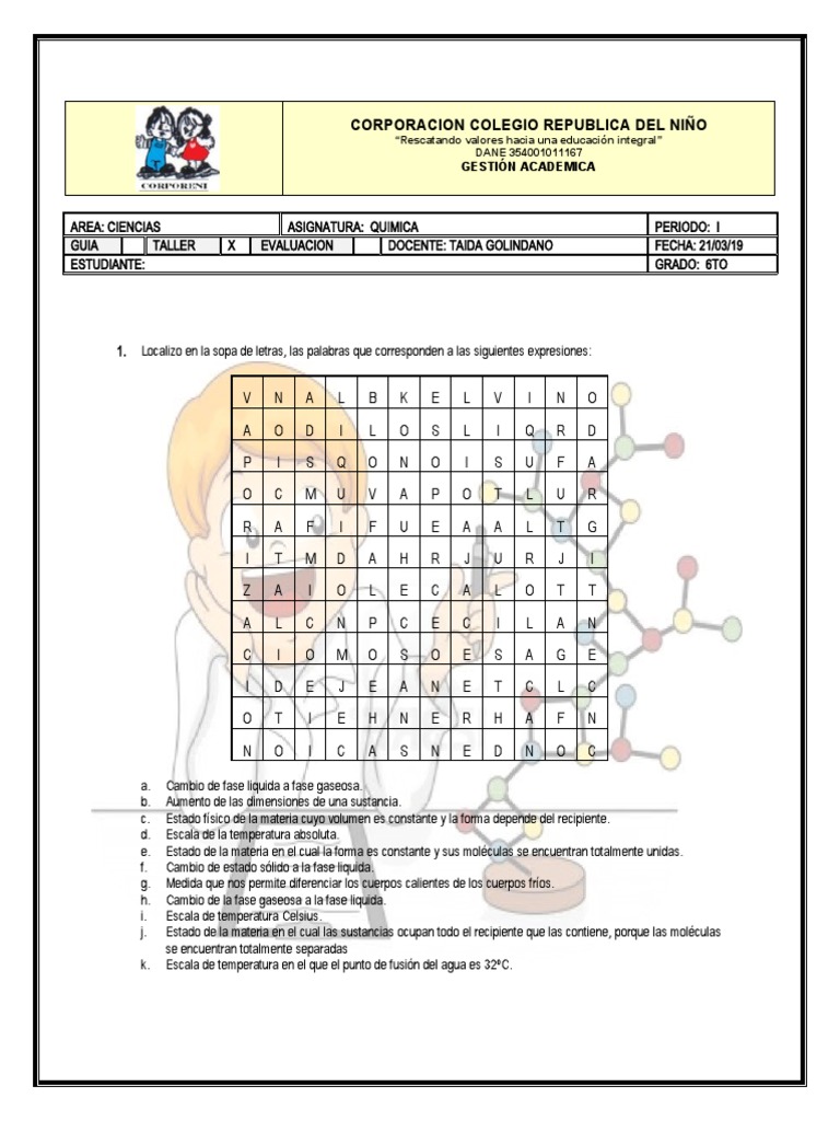 Sopa de Letra de La Materia | PDF | Fase (materia) | Gases