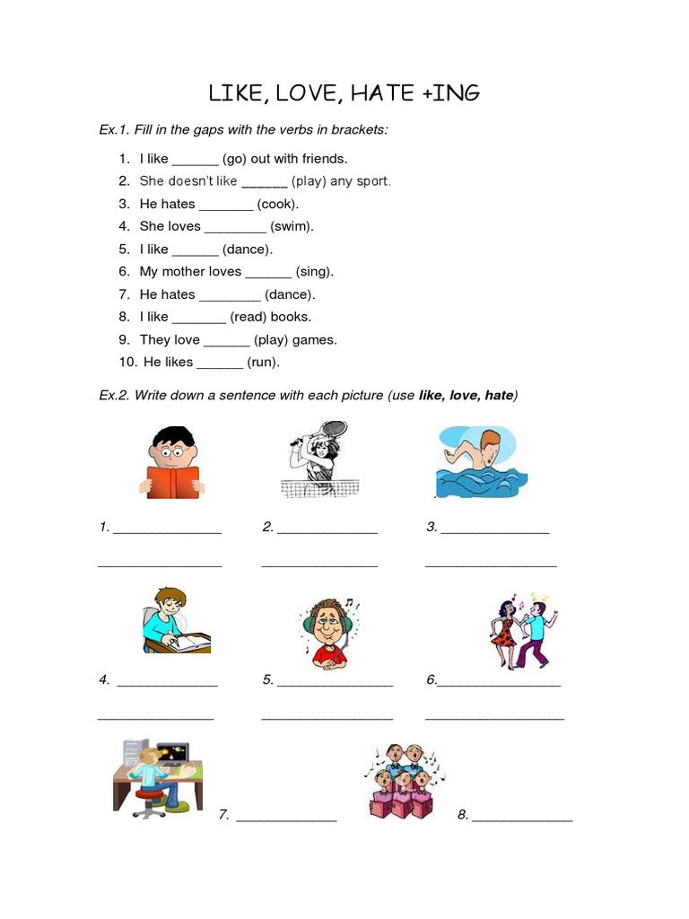 Like Love Hate Ing Fun Activities PDF | PDF | Games & Activities