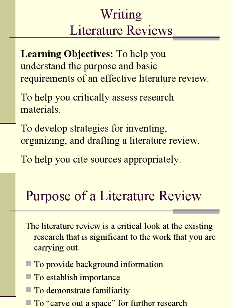 Writing Literature Reviews: Learning Objectives: To Help You | PDF ...