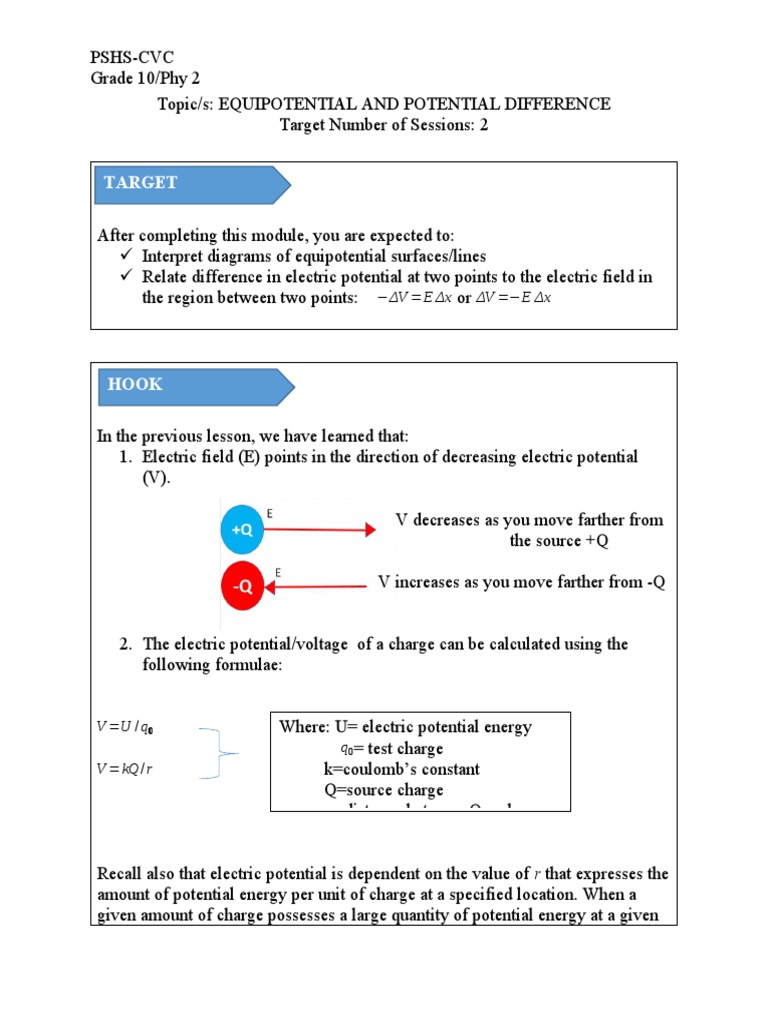 Equipotential Surfaces & Potential Difference | PDF | Electric Field | Electronvolt