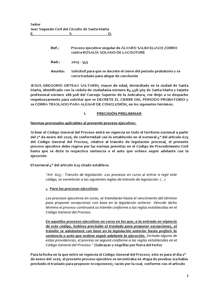 Solicitud de Cierre Del Periodo Probatorio | PDF | Caso de ley | Debido ...