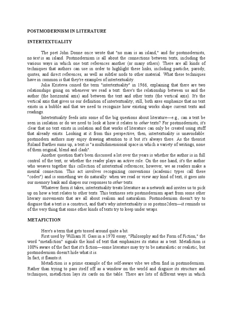 Postmodernism in Literature Intertextuality | PDF
