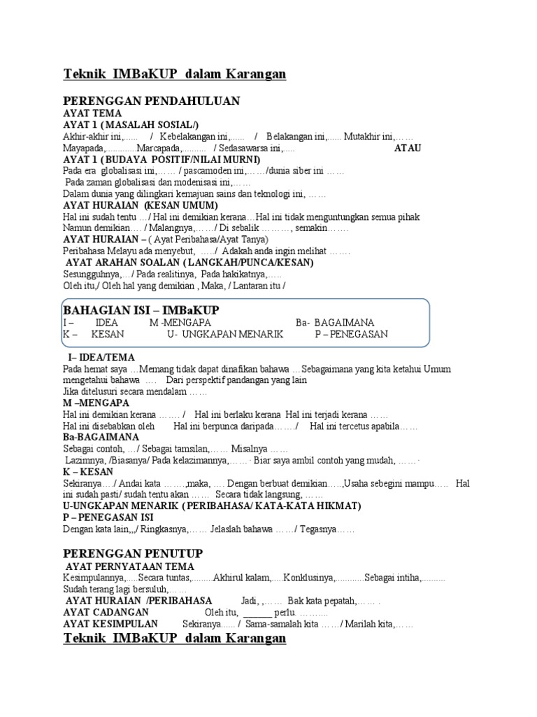 Teknik IMBaKUP Dalam Karangan | PDF