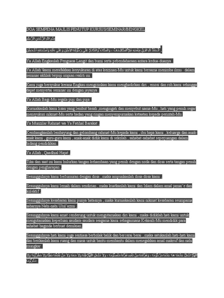 Doa Penutup Seminar Akhlak Terpuji | PDF | Seni & Disiplin Bahasa ...