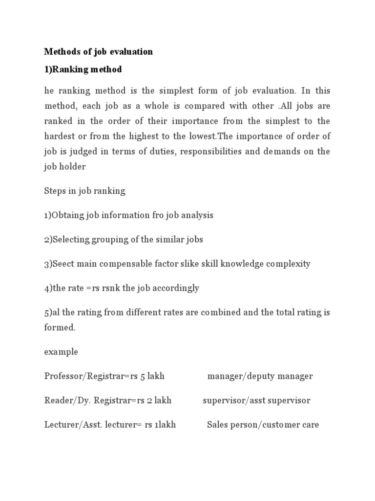 Job Evaluation Methods Explained | PDF | Economies | Business