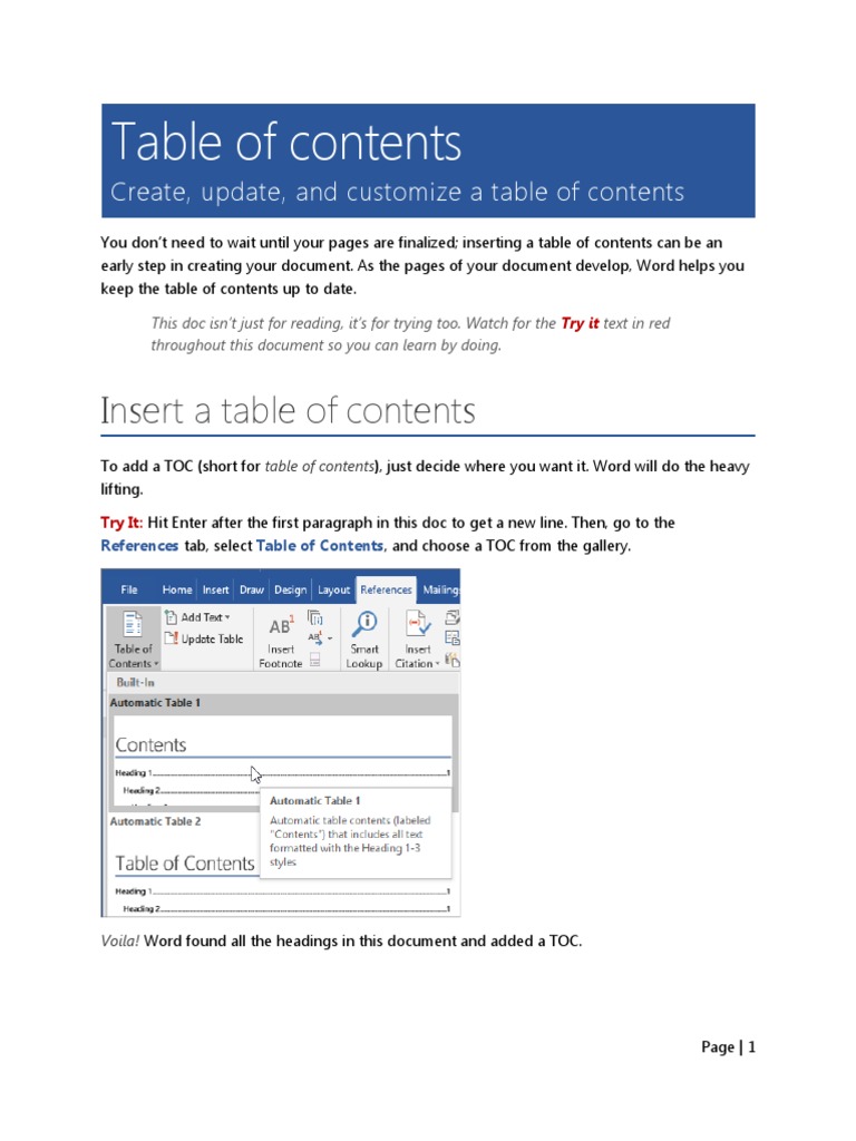 Creating and Customizing Tables of Contents in Microsoft Word: A Comprehensive Guide | PDF ...