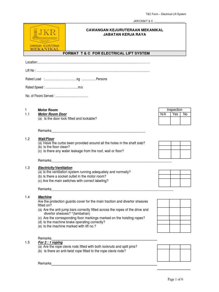 Comprehensive Checklist for Electrical Lift System Inspection and ...