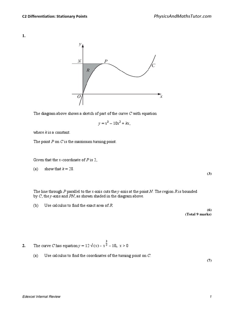 C2 Differentiation: Finding Stationary Points | PDF | Area | Derivative