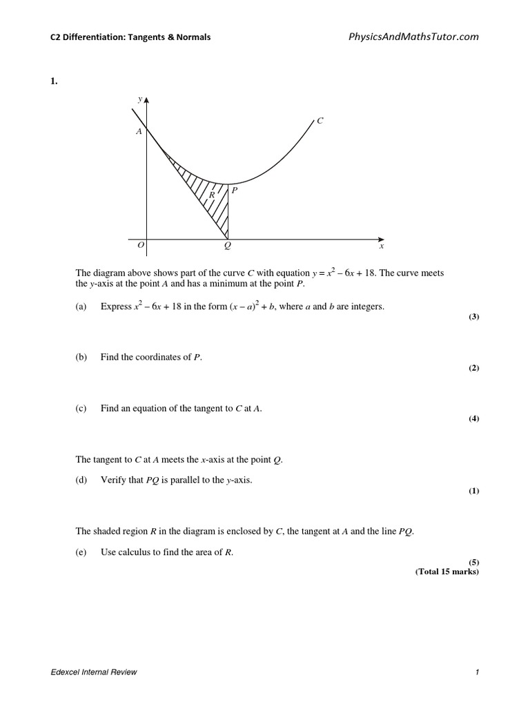 C2 Differentiation - Tangents and Normals PDF | PDF | Derivative | Tangent