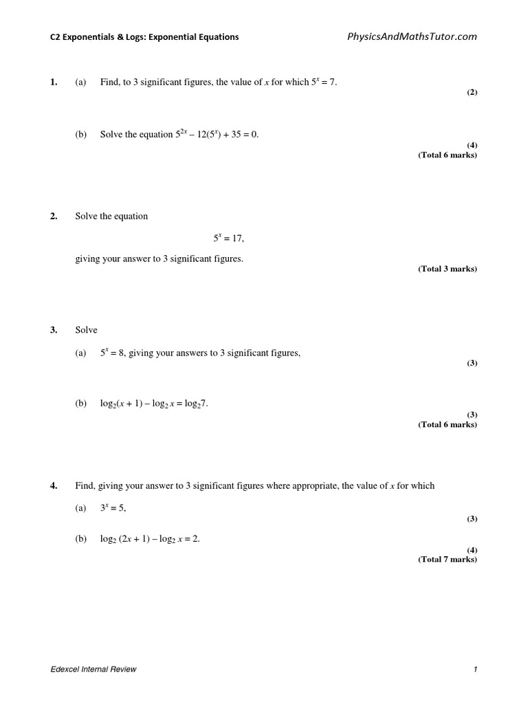 C2 Exponentials and Logs - Exponential Equations PDF | PDF | Logarithm ...