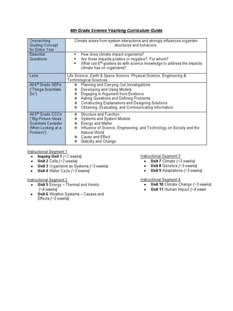 6th Grade Science Scope and Sequence | PDF | Weather | Cell (Biology)