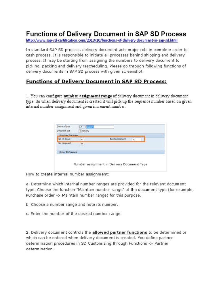 Functions of Delivery Document in SAP SD | PDF | Delivery (Commerce ...