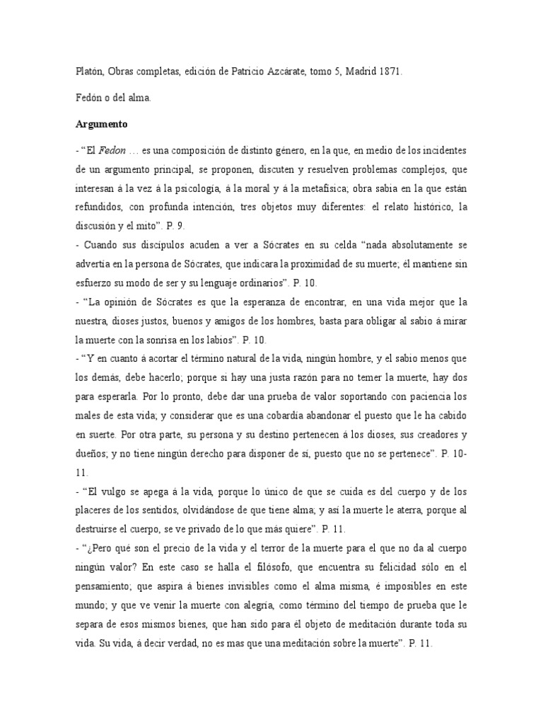 G Platón, Fedón o Del Alma | PDF | Platón | Sócrates