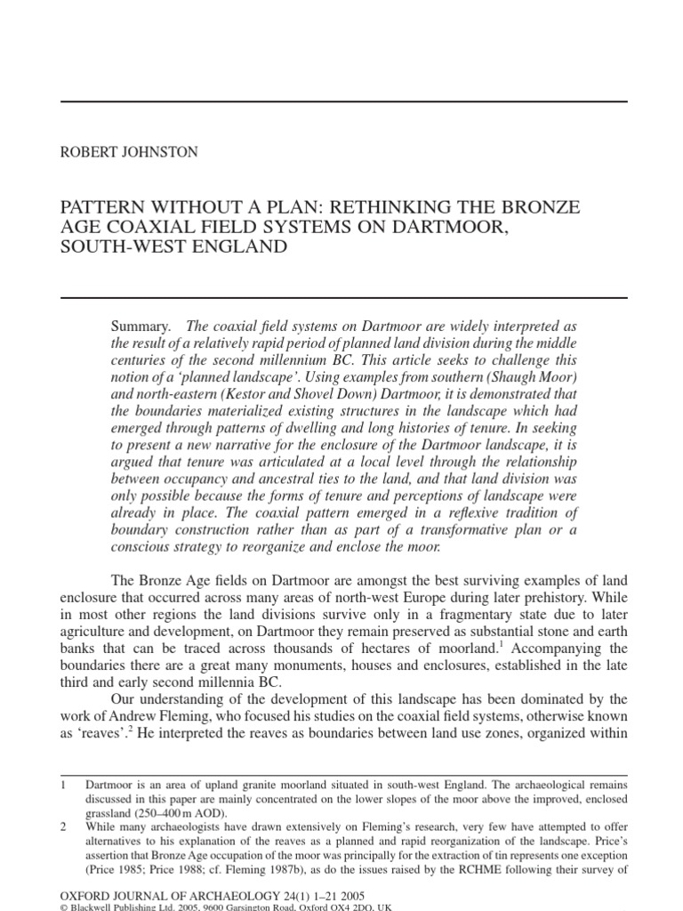 Pattern Without A Plan. Rethinking The Bronze Age Coaxial Field Systems ...