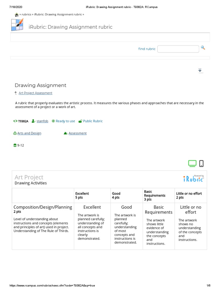 Irubric: Drawing Assignment Rubric | PDF | Rubric (Academic) | Learning