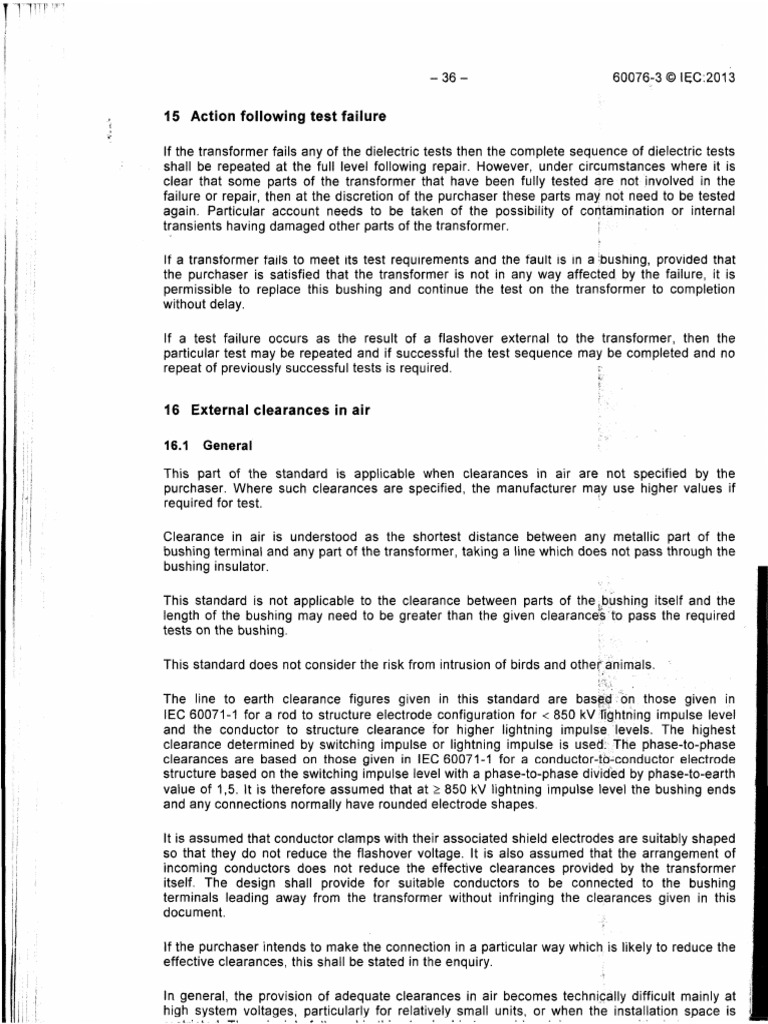 IEC - 60076-3-2013 Clearances Table | PDF