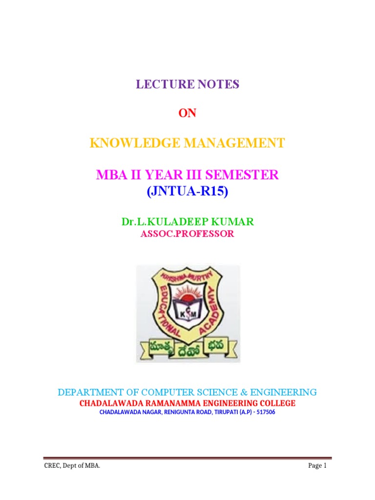 KM - MBA 3rd Sem Material | PDF | Knowledge Management | Tacit Knowledge
