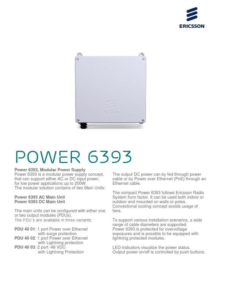 Ericsson Power 6393 Datasheet | PDF | Power Supply | Manufactured Goods