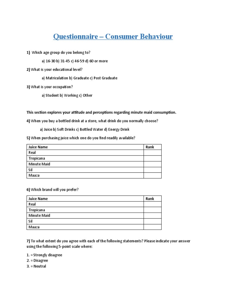 Questionnaire - Consumer Behaviour | PDF | Drink | Brand