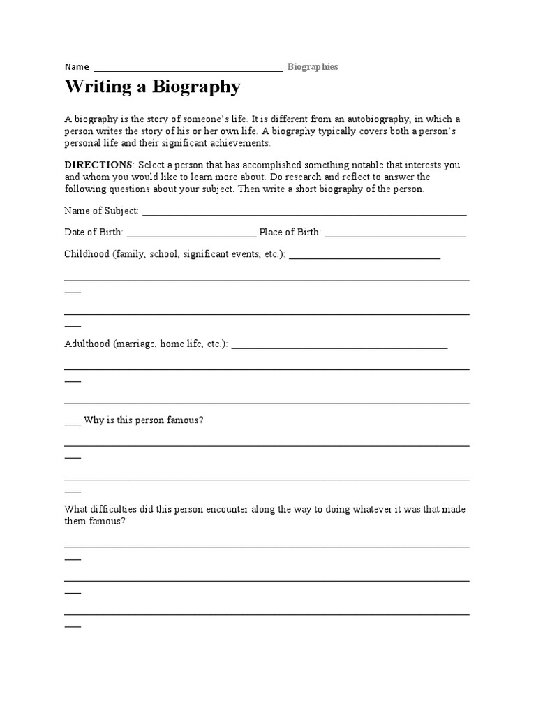 Writing A Biography: DIRECTIONS: Select A Person That Has Accomplished ...