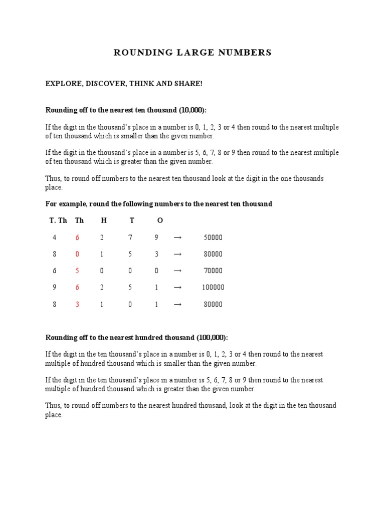 1 - Rounding Large Numbers | PDF | Teaching Mathematics