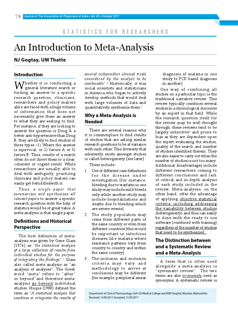 An Introduction To Meta-Analysis: Statistics For Researchers | PDF ...