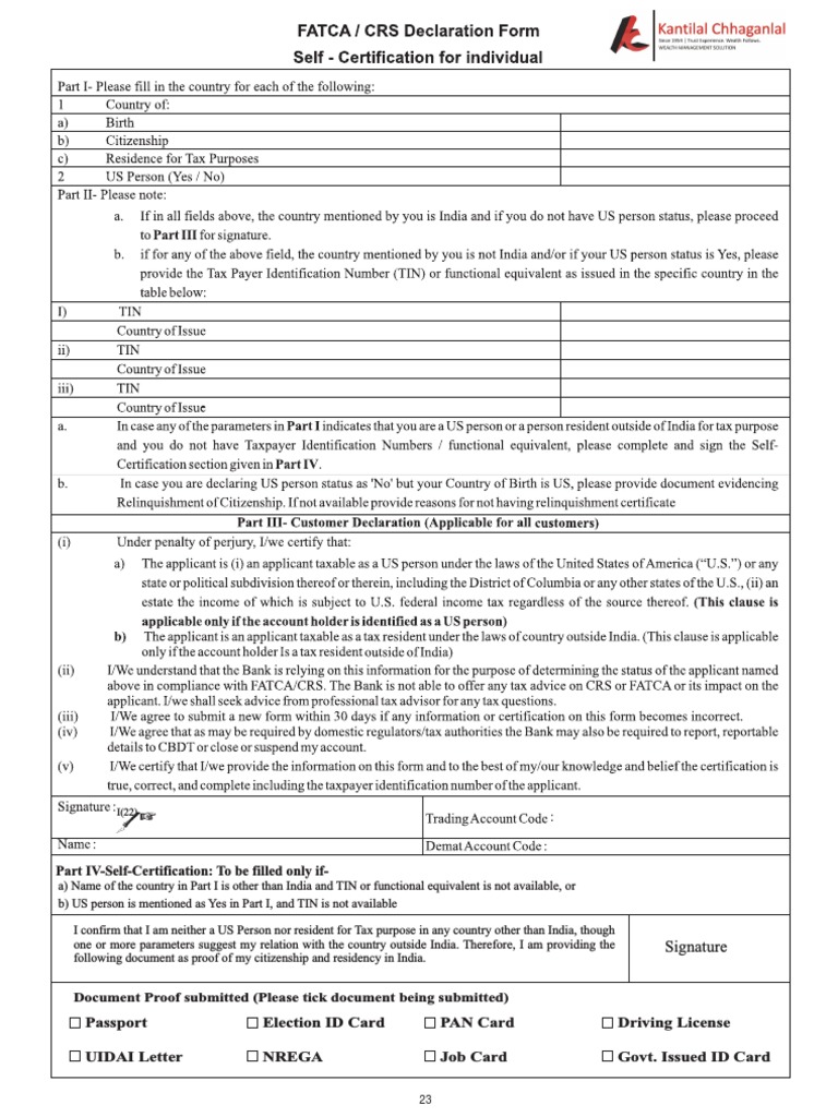 FATCA Declaration Individual PDF | PDF