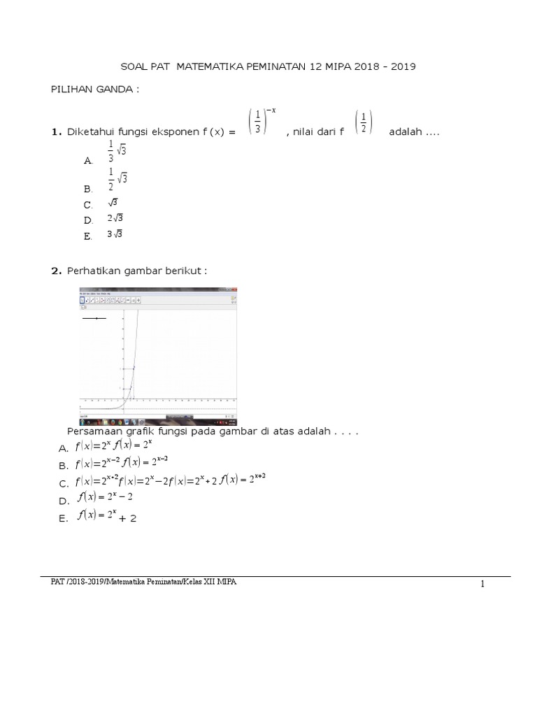 Soal PAT MATH PEMINATAN 12 MIPA SEM GENAP - 1819 | PDF