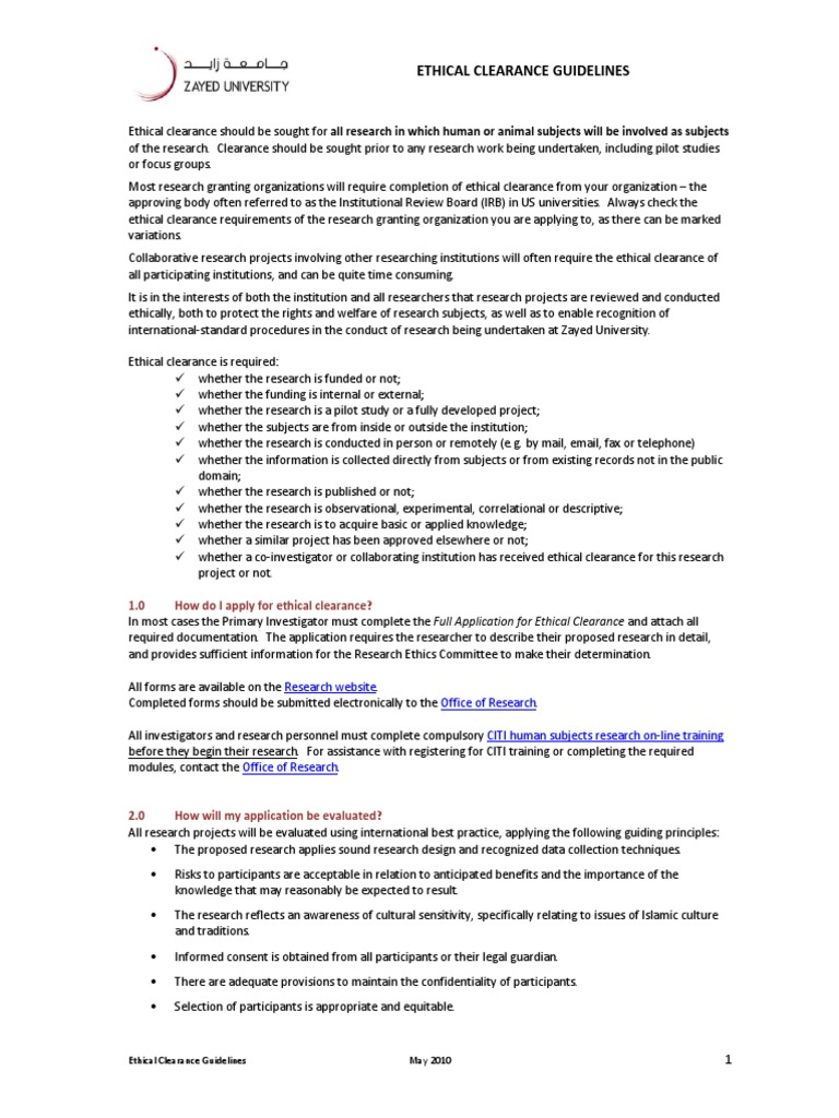 Ethical Clearance Guidelines | PDF | Institutional Review Board | Cognition