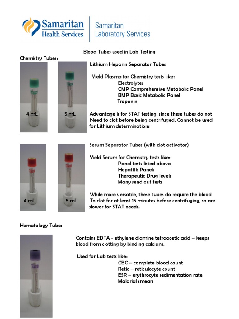 Blood Tubes Guide | PDF | Blood Plasma | Blood